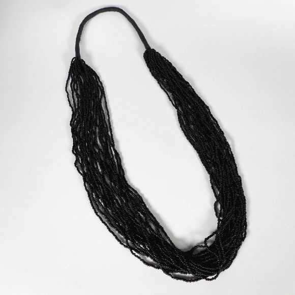 Jewelry | 19 Strand Glass Black Seed Bead Infinity Necklace 34 Handmade ...